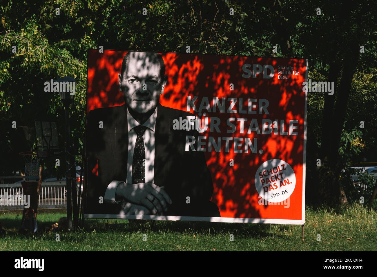 Placards of top candidates of upcoming Bundestag Election are seen in ...