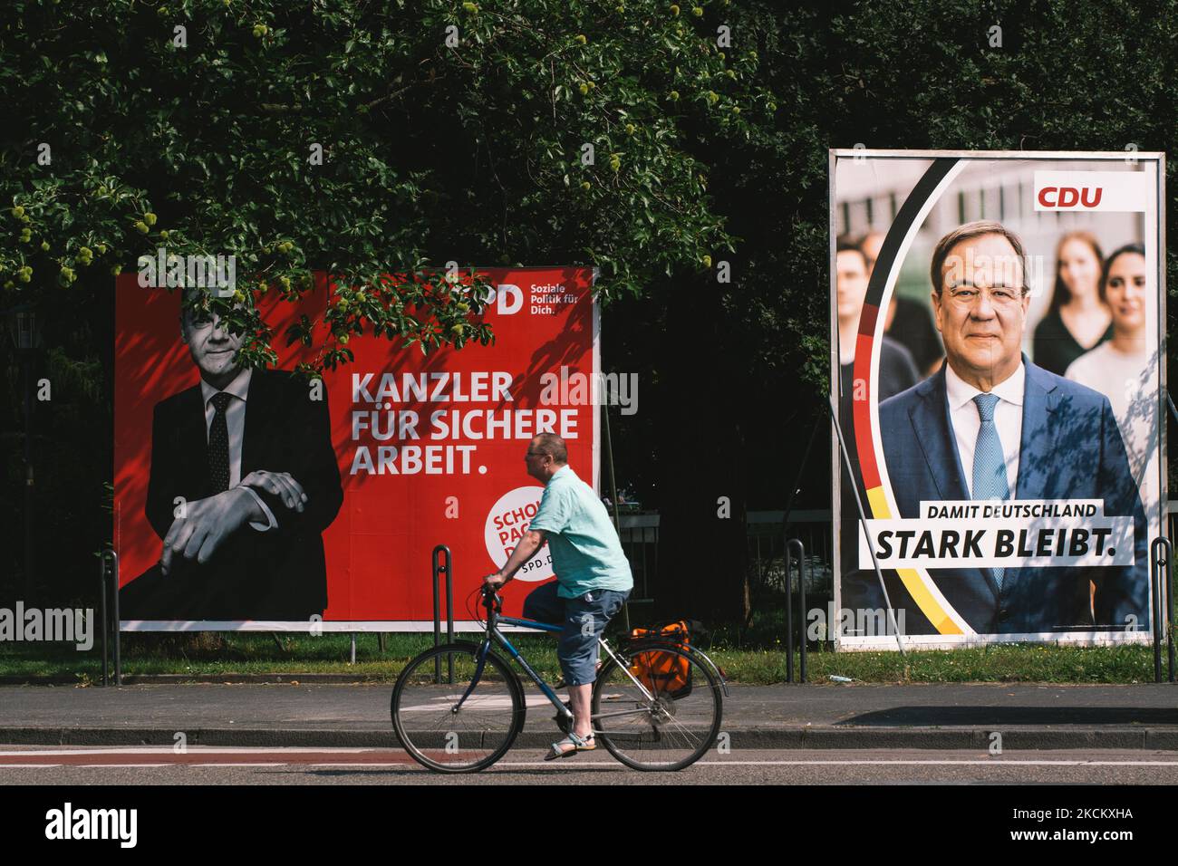 Placards of top candidates of upcoming Bundestag Election are seen in ...