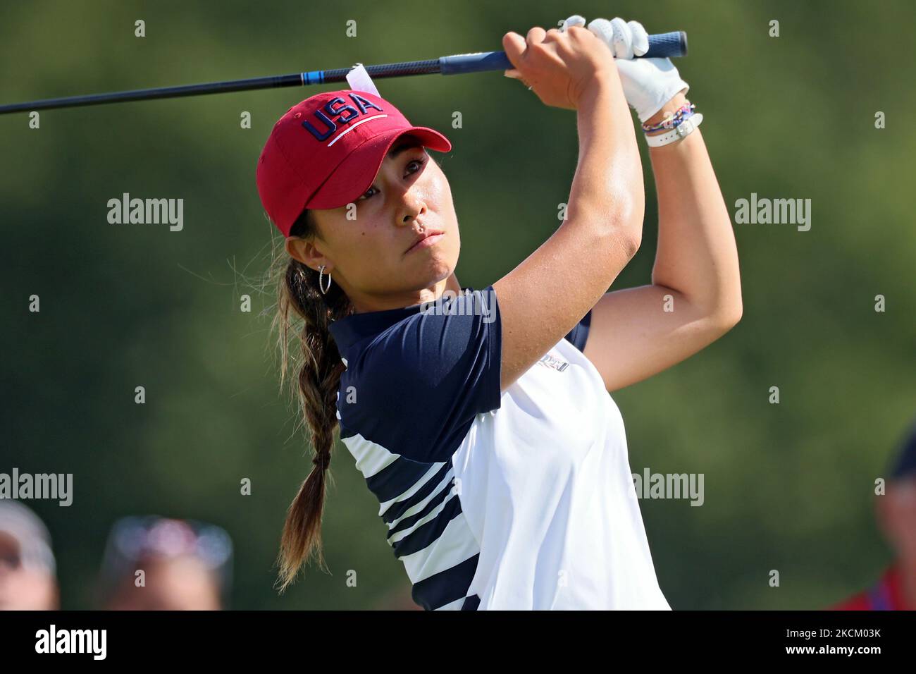 Danielle Kang of Team USA hits from the 9th tee during the Solheim Cup ...