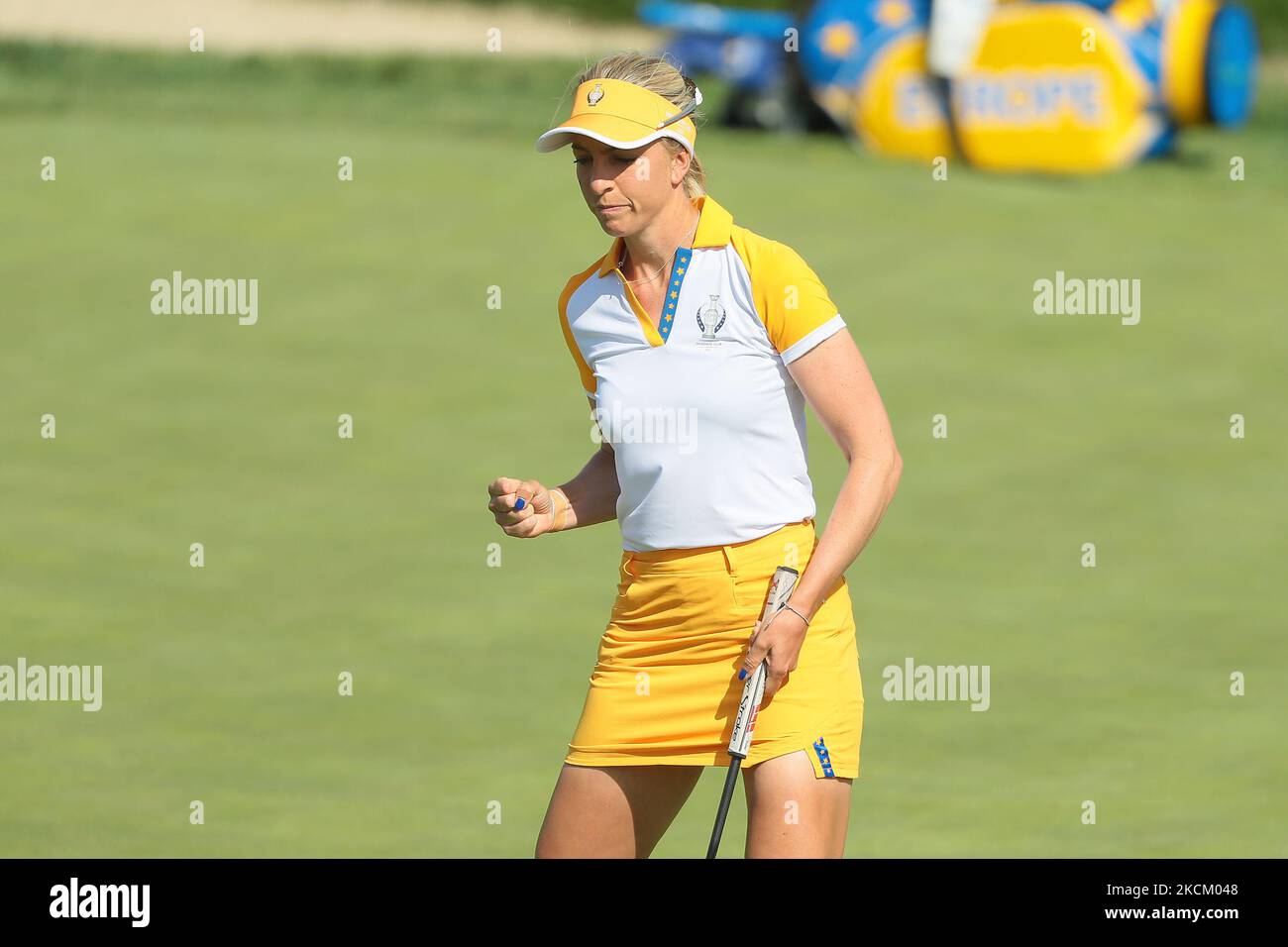 Sophia Popov of Team Europe reacts to her shot on the 15th green during ...