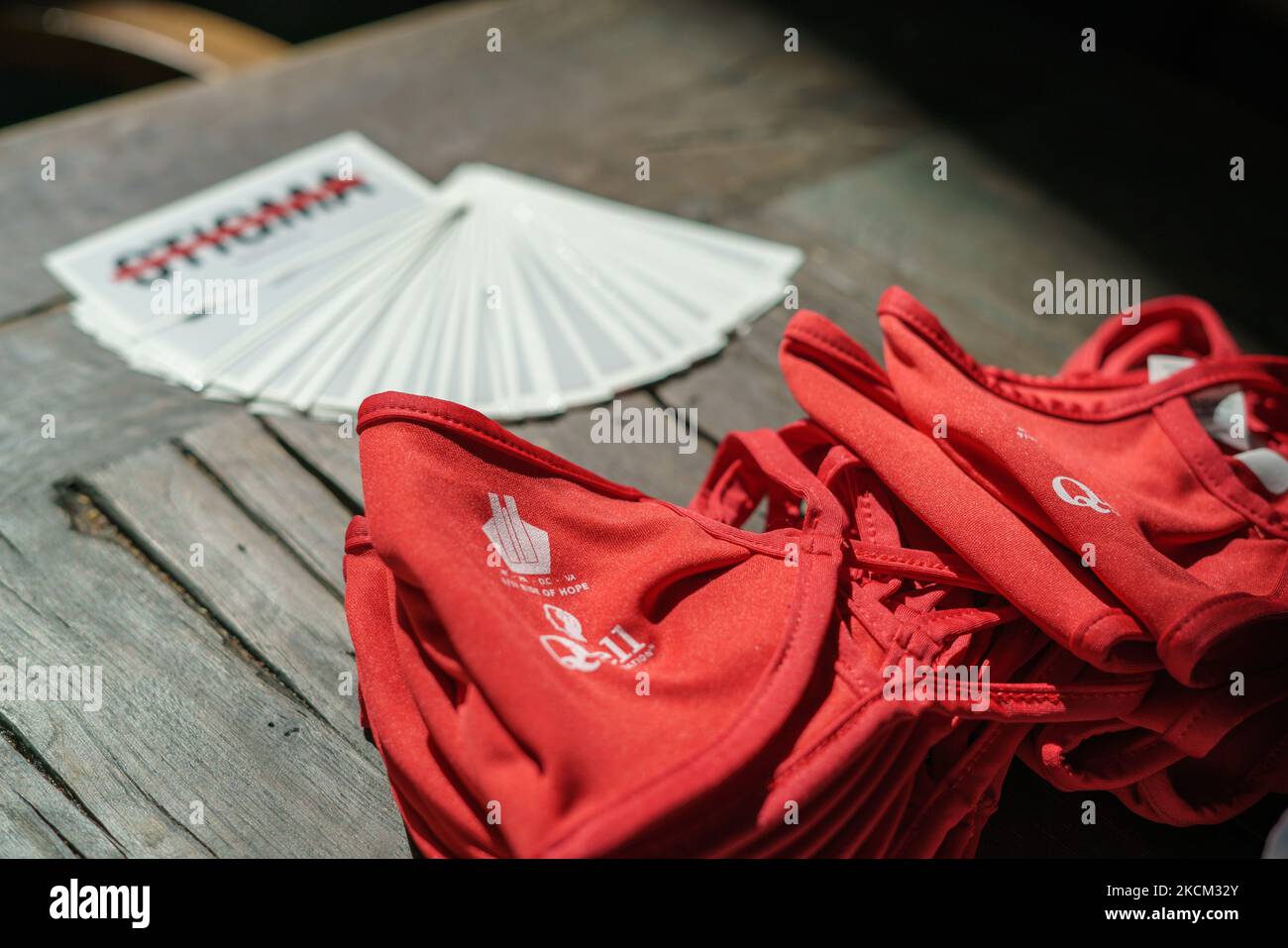 Masks and Stigma stickers are seen as cyclists of the Quell Foundation ...