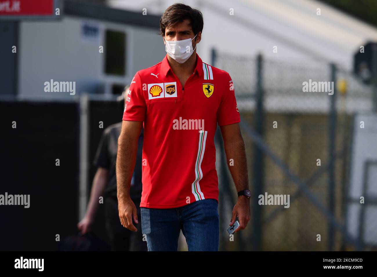 Carlos Sainz of Scuderia Mission Winnow Ferrari arrived into the paddock before free practice 2 ...