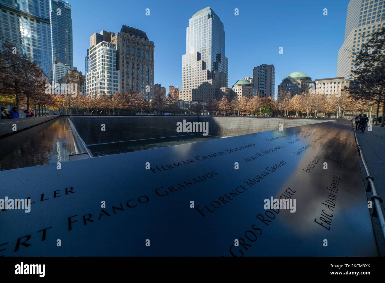 Name inscription of the names of the victims around the pool with the ...