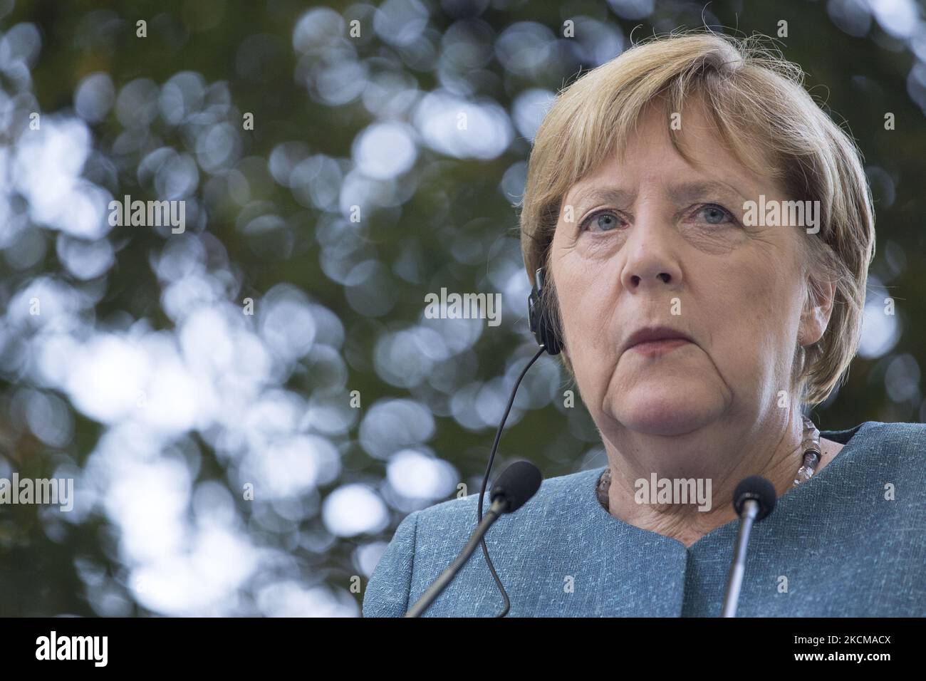 Angela Merkel seen during her visit in Warsaw on September 11, 2021 ...