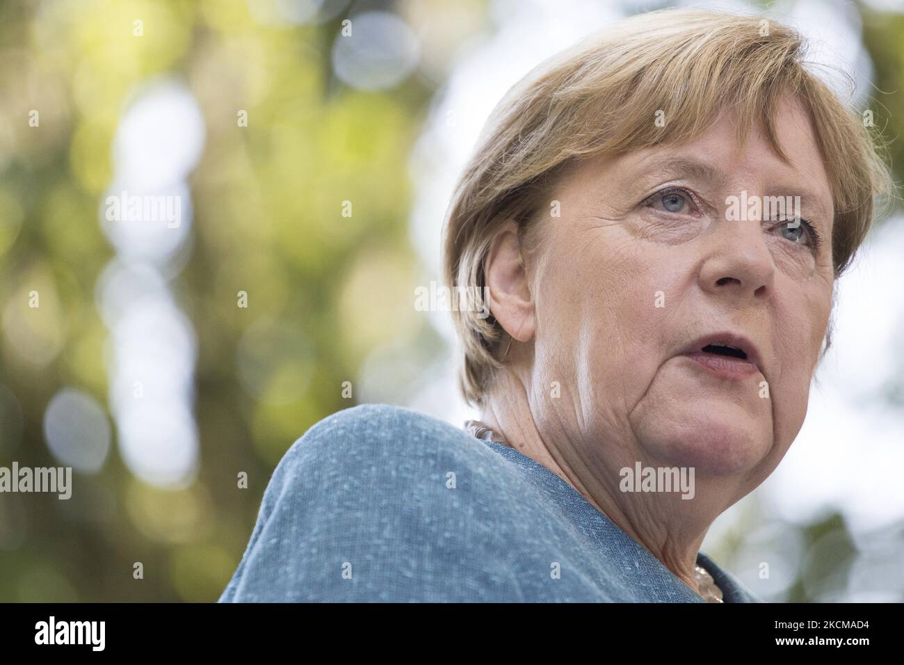 Angela Merkel seen during her visit in Warsaw on September 11, 2021 ...