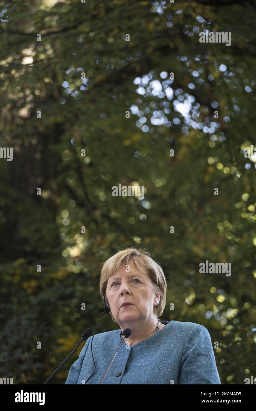 Angela Merkel seen during her visit in Warsaw on September 11, 2021 ...