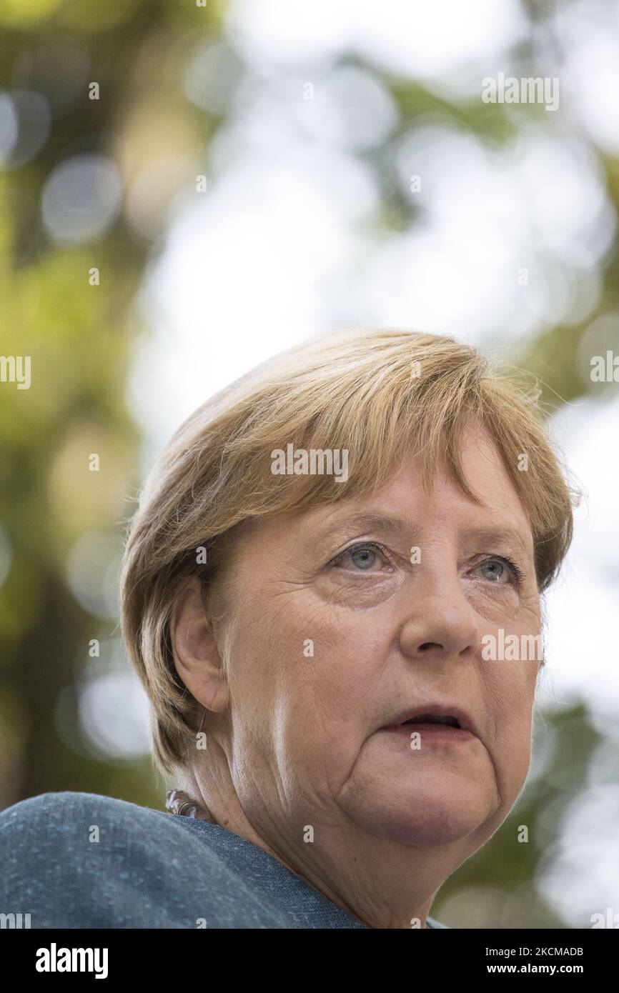 Angela Merkel seen during her visit in Warsaw on September 11, 2021 ...