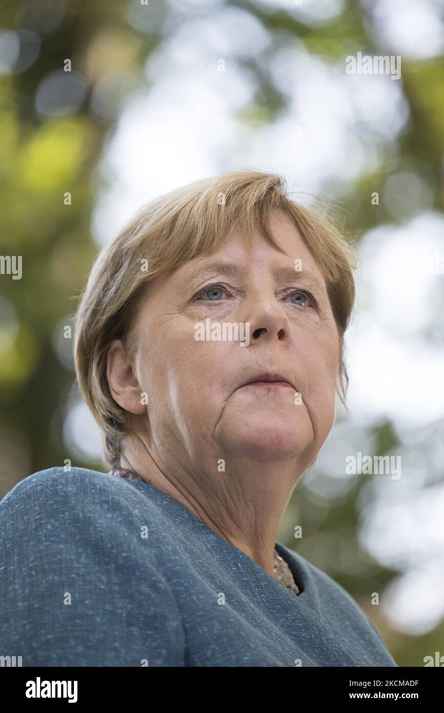 Angela Merkel seen during her visit in Warsaw on September 11, 2021 ...