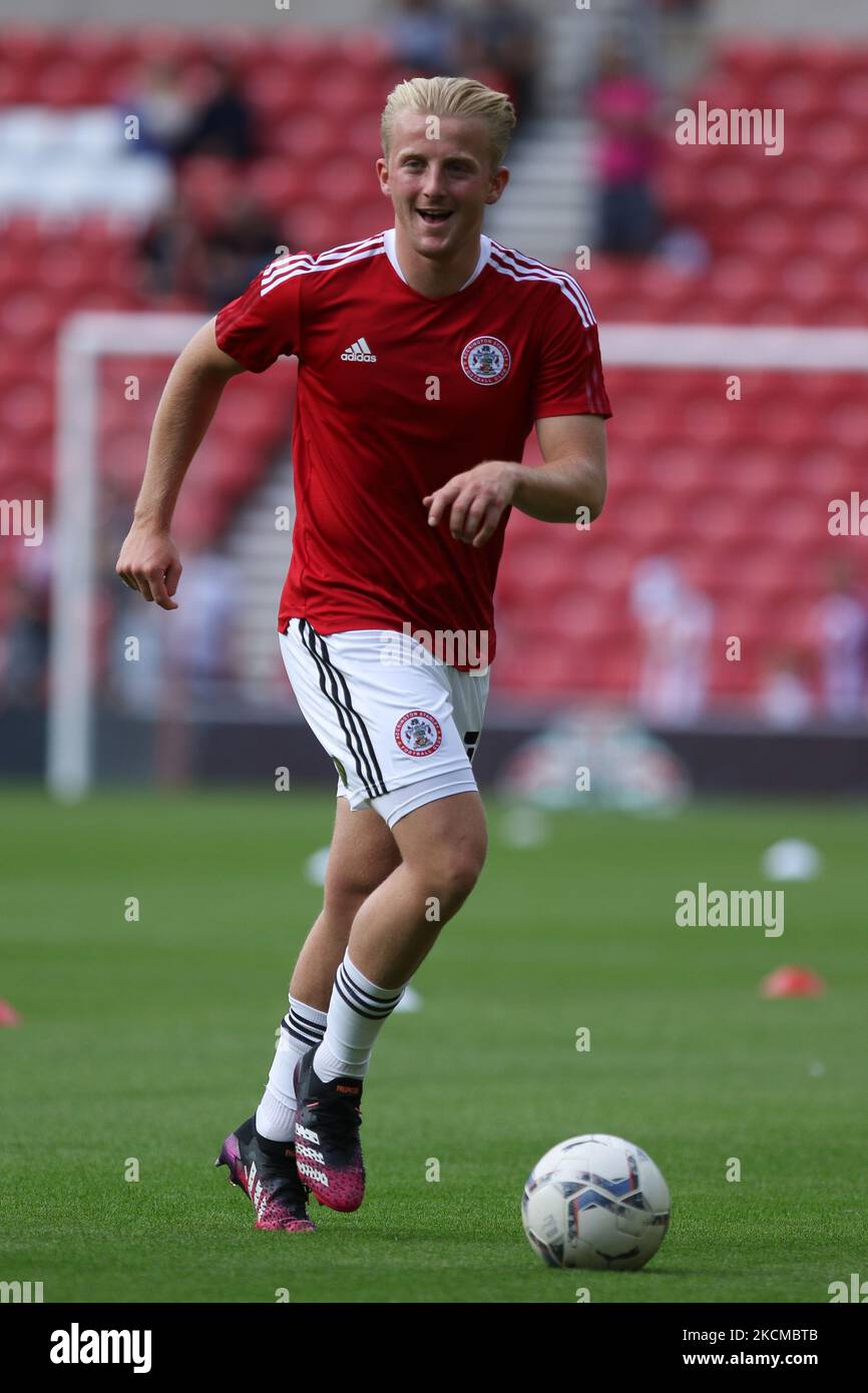 Archie Procter of Accrington Stanley warms up during the Sky Bet League ...