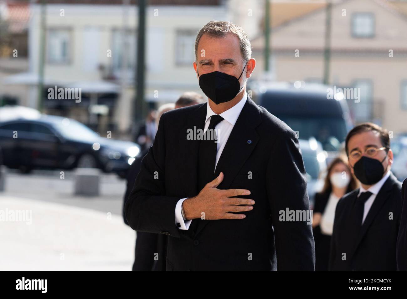 The King of Spain, Philip VI arrives at the funeral ceremony, on ...