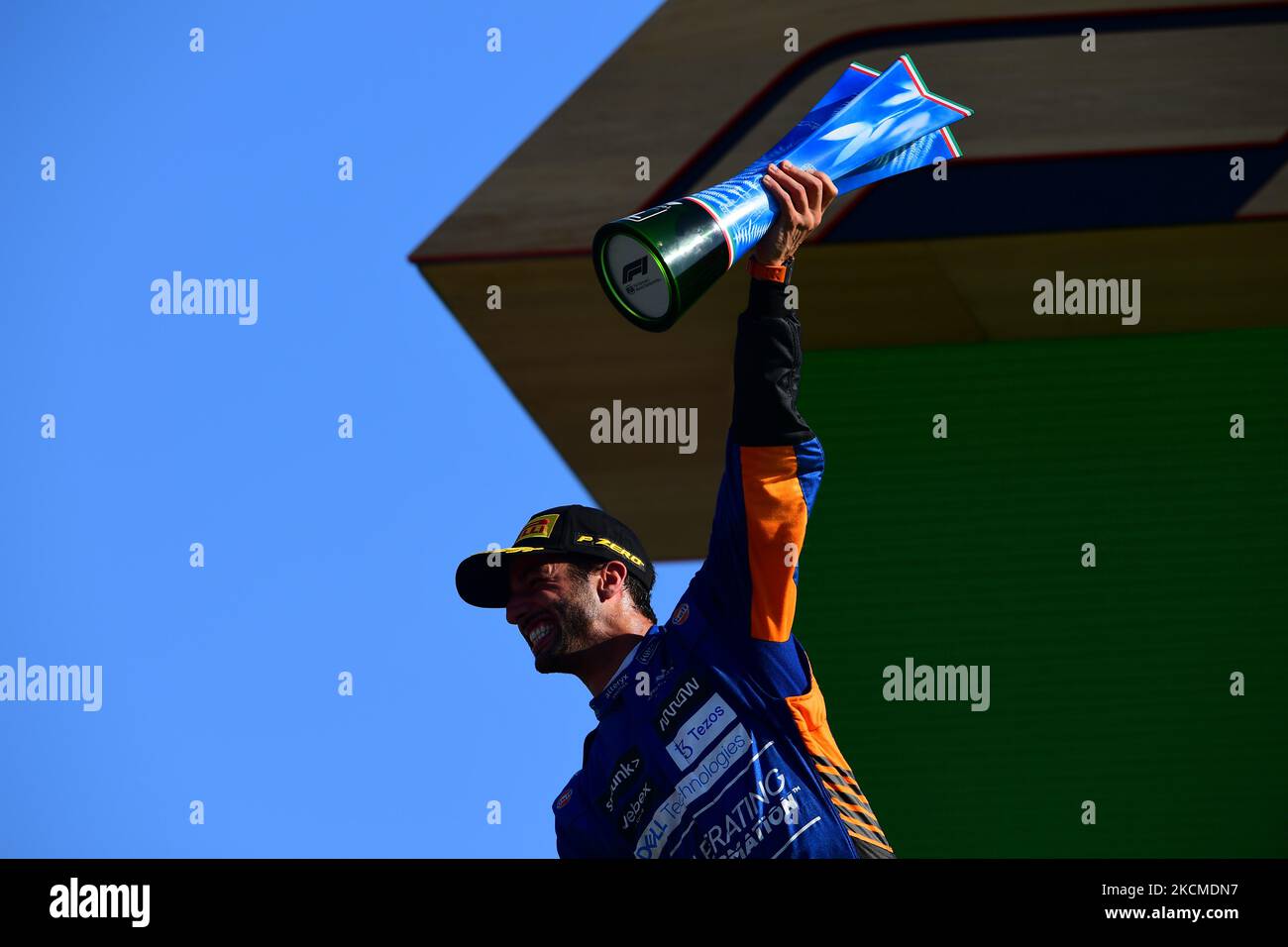 Daniel Ricciardo of McLaren F1 Team celebrate during podium ceremony ...