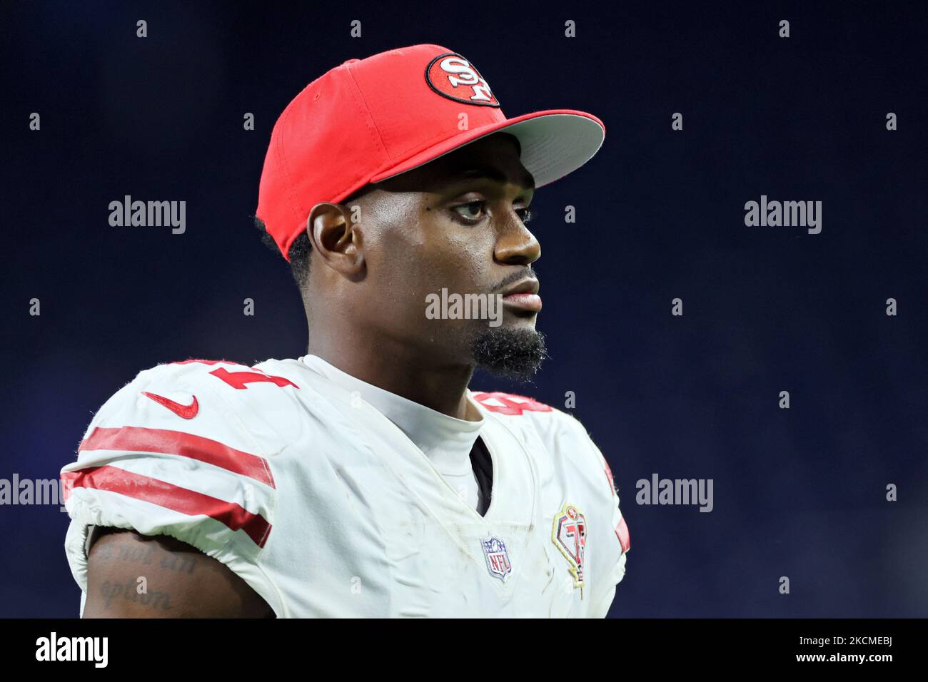 San Francisco 49ers wide receiver Trent Sherfield (81) walks off the ...