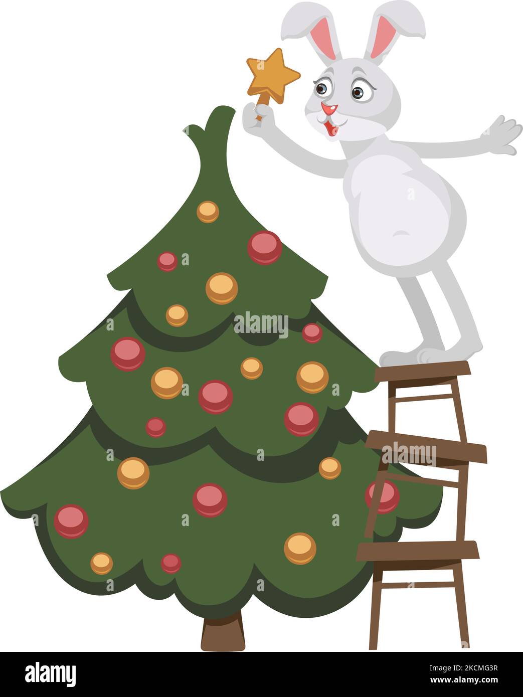 Rabbit character decorating pine tree for xmas Stock Vector Image & Art ...