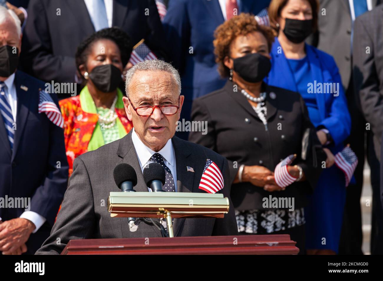 Senate Majority Leader Chuck Schumer (D-NY) during a ceremony on the ...