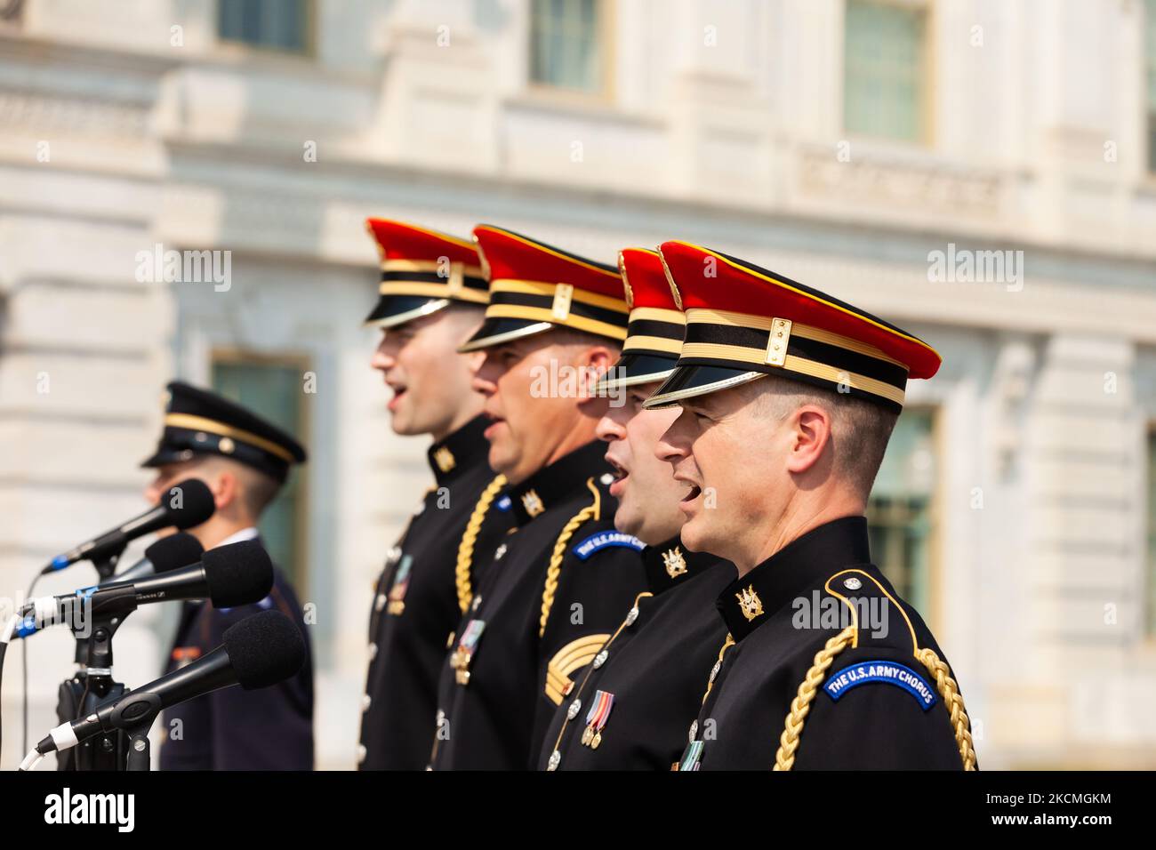A quartet from the US Army Band sings during a ceremony on the Capitol ...