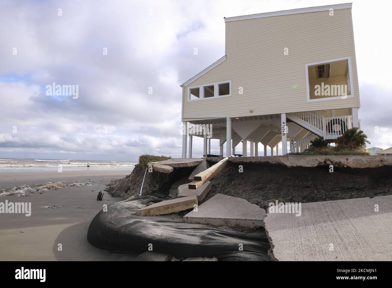 Damage to concrete from Hurricane Nicholas's powerful storm surge early ...