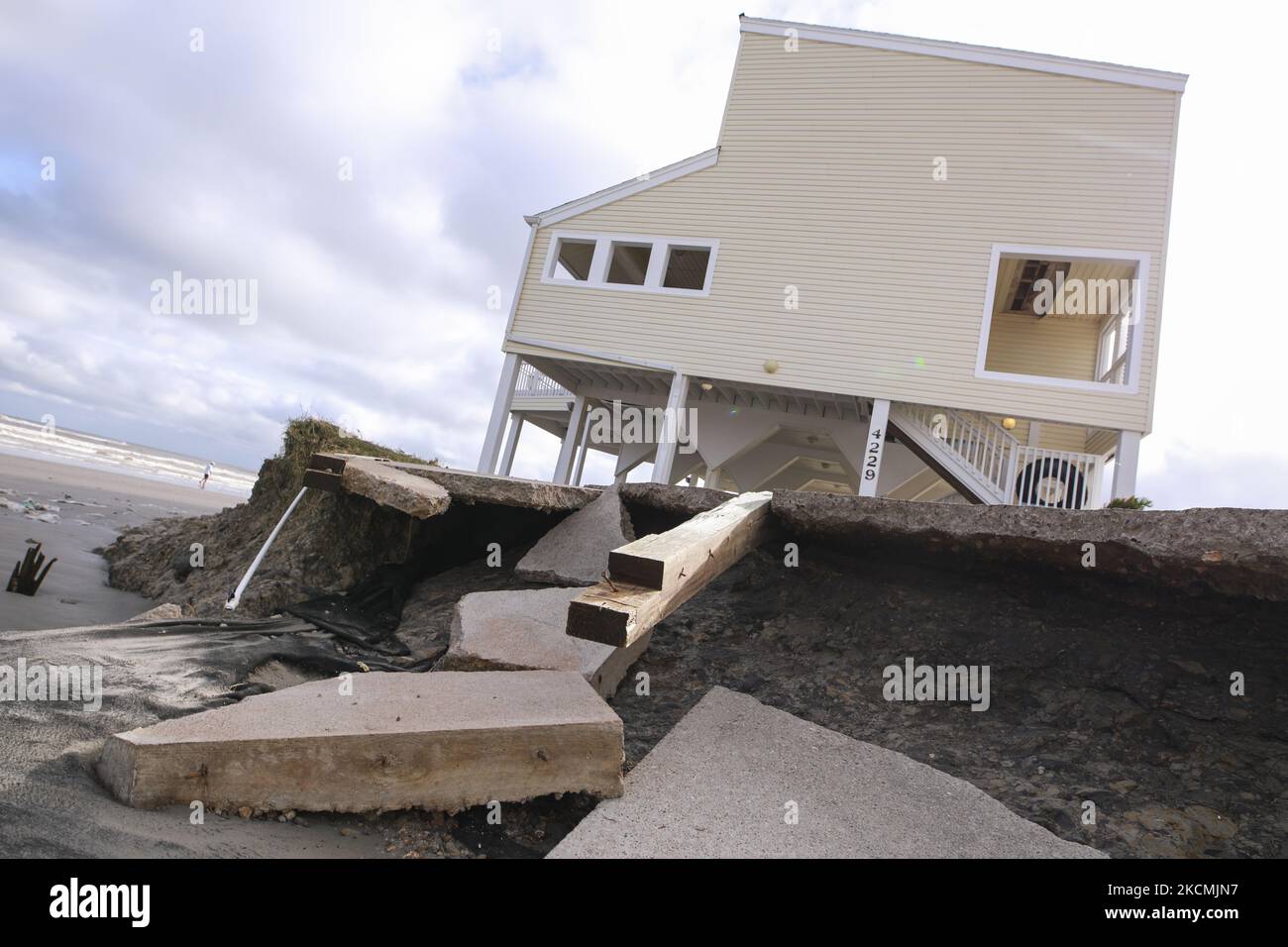 Damage to concrete from Hurricane Nicholas's powerful storm surge early ...