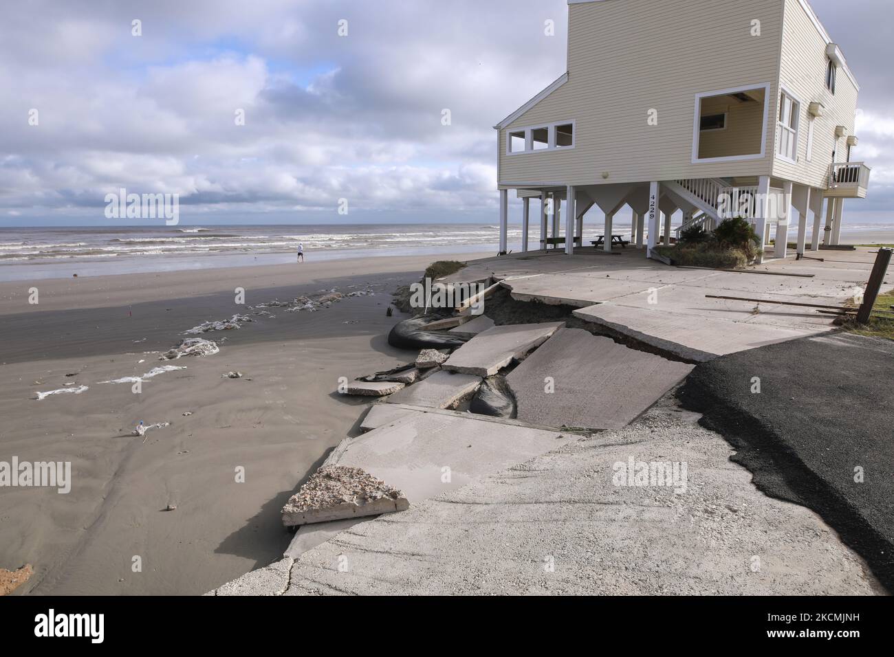 Damage to concrete from Hurricane Nicholas's powerful storm surge early ...