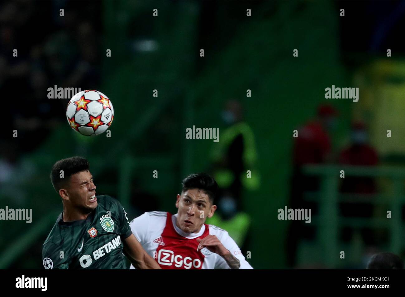 Matheus Nunes of Sporting CP (L) vies with Edson Alvarez of AFC Ajax ...