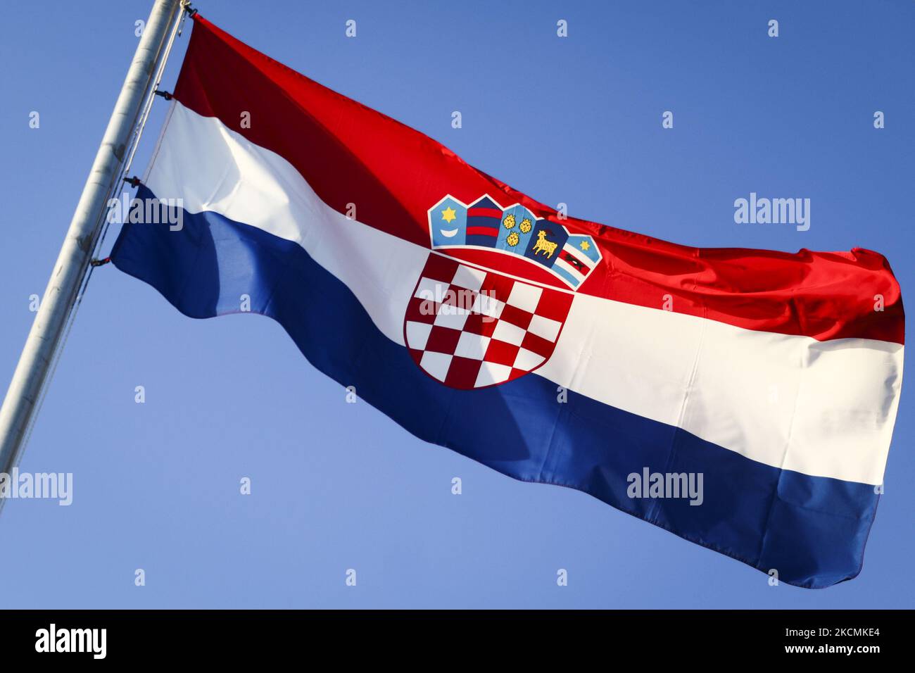 Croatian national flag is seen in Sibenik, Croatia on September 11 ...