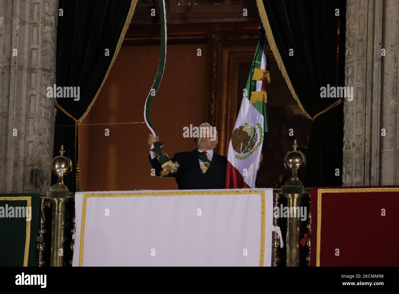 Andrés Manuel López Obrador, President of Mexico, on the balcony of the ...