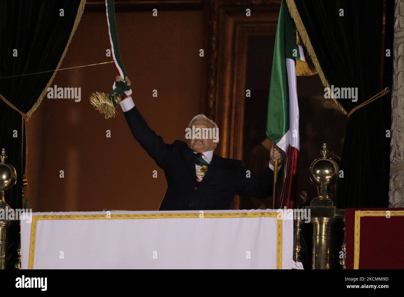Andrés Manuel López Obrador, President of Mexico, on the balcony of the ...