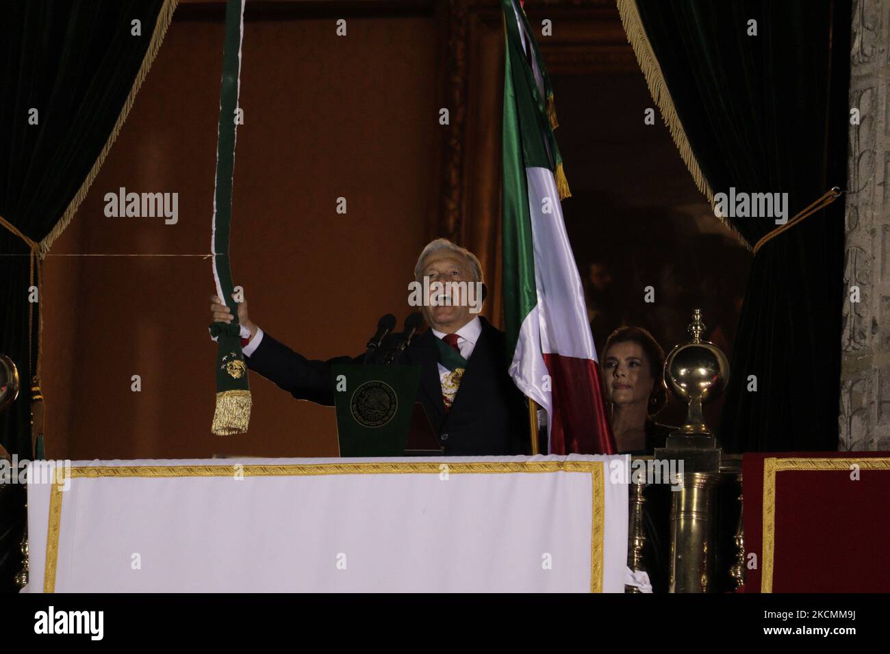 Andrés Manuel López Obrador, President of Mexico, on the balcony of the ...