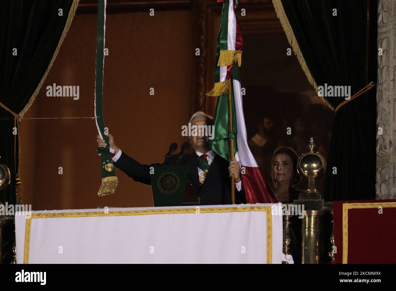Andrés Manuel López Obrador, President of Mexico, on the balcony of the ...