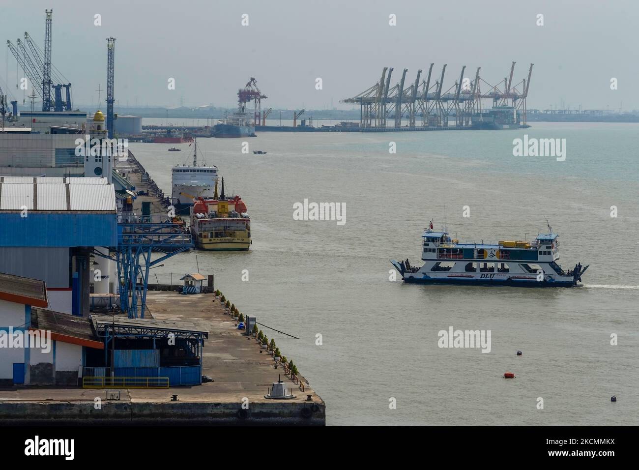 Ferry or Transportation ship maneuver in Tanjung Perak port area ...