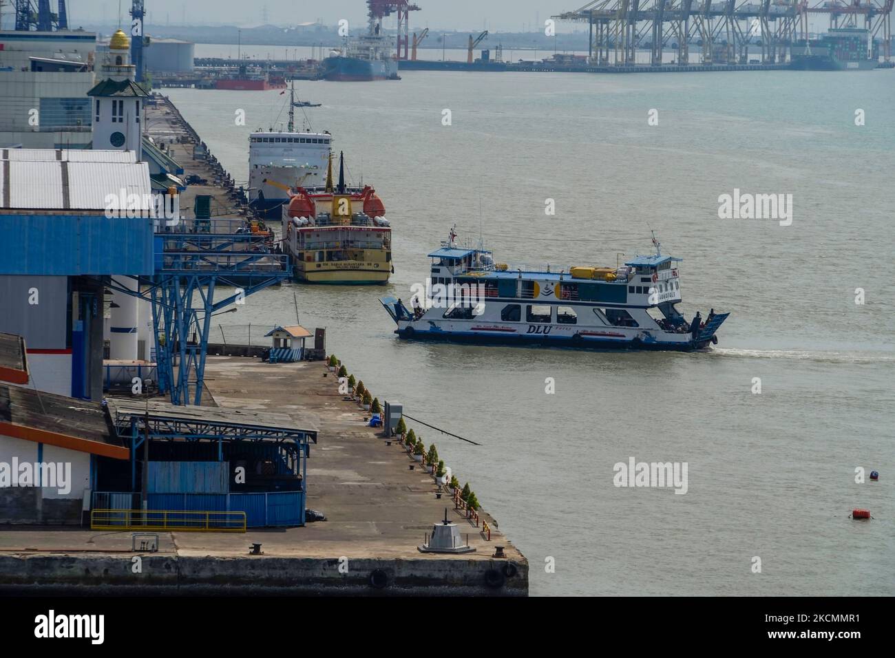 Ferry or Transportation ship maneuver in Tanjung Perak port area ...