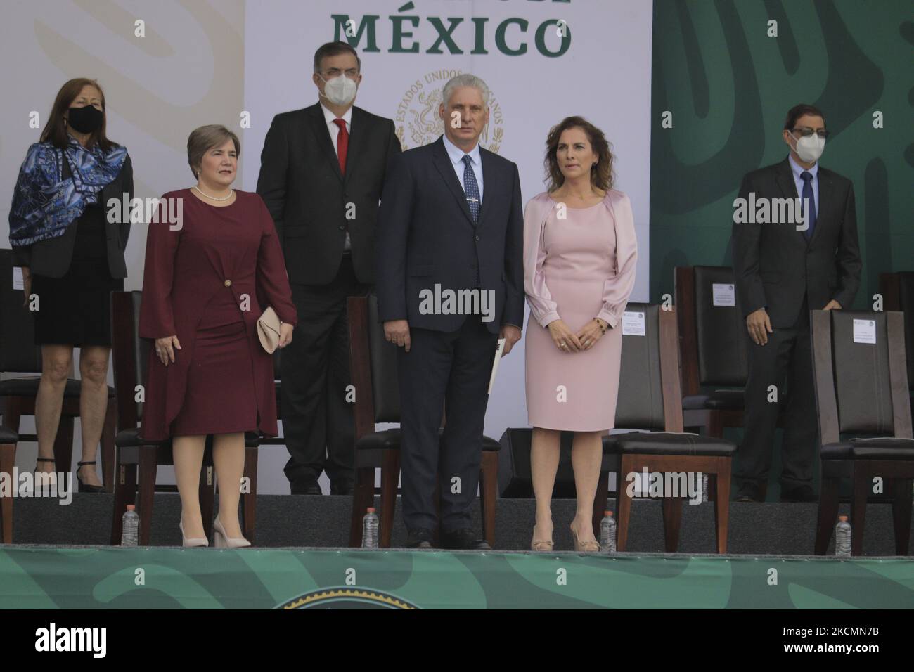 Miguel Díaz-Canel (center), President of Cuba, accompanied by his wife ...