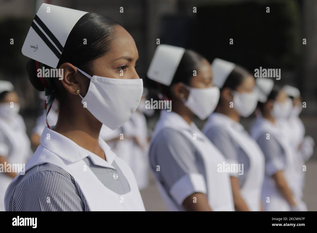 Nurses from the Secretariat of the Navy in Mexico City's Zócalo, during ...