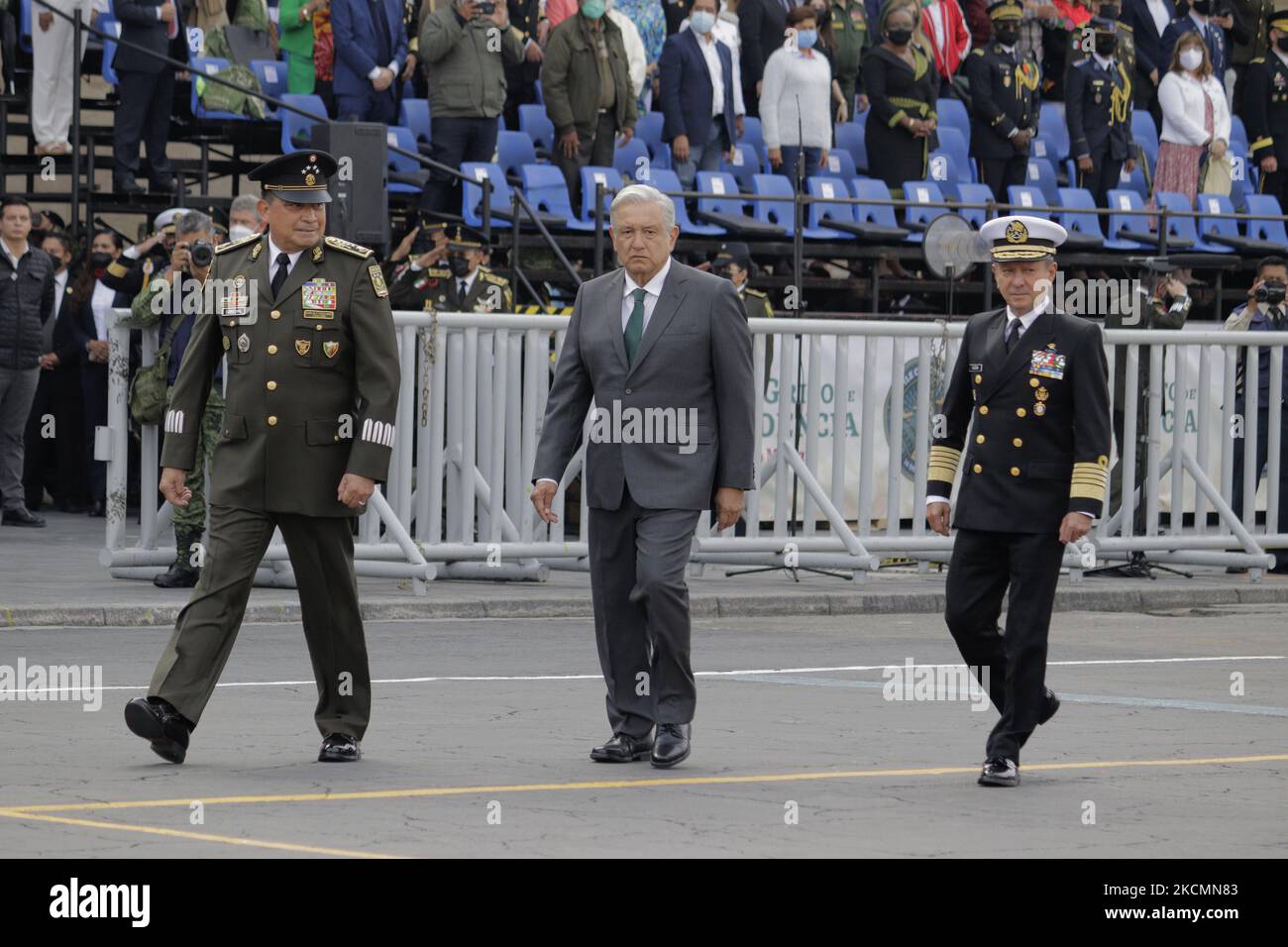 Andrés Manuel López Obrador (centre), President of Mexico, accompanied ...