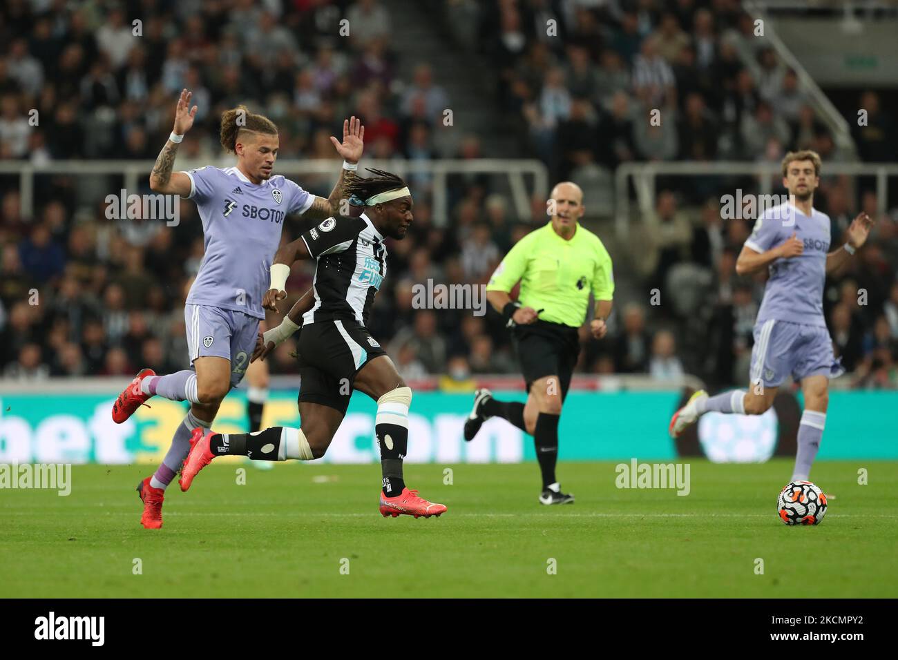 Allan Saint-Maximin of Newcastle United in action with Leeds United's ...