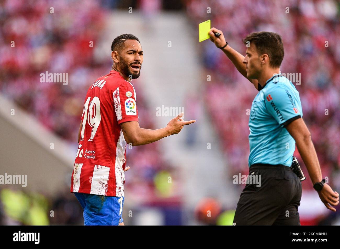 Matheus Cunha and Gil Manzano during La Liga match between Atletico de ...