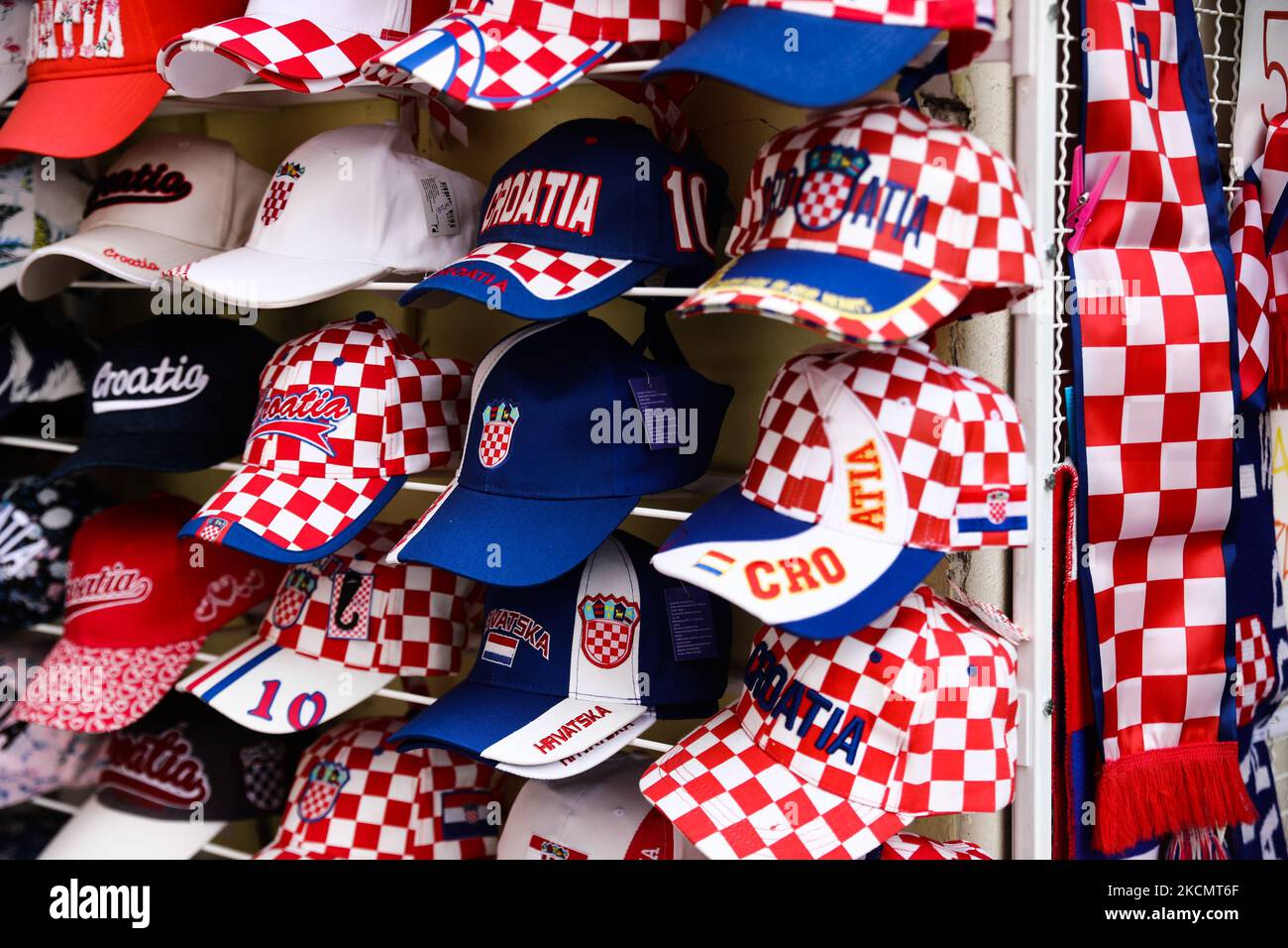 Caps and scarfs in the colors of the Croatian flag are seen at the ...