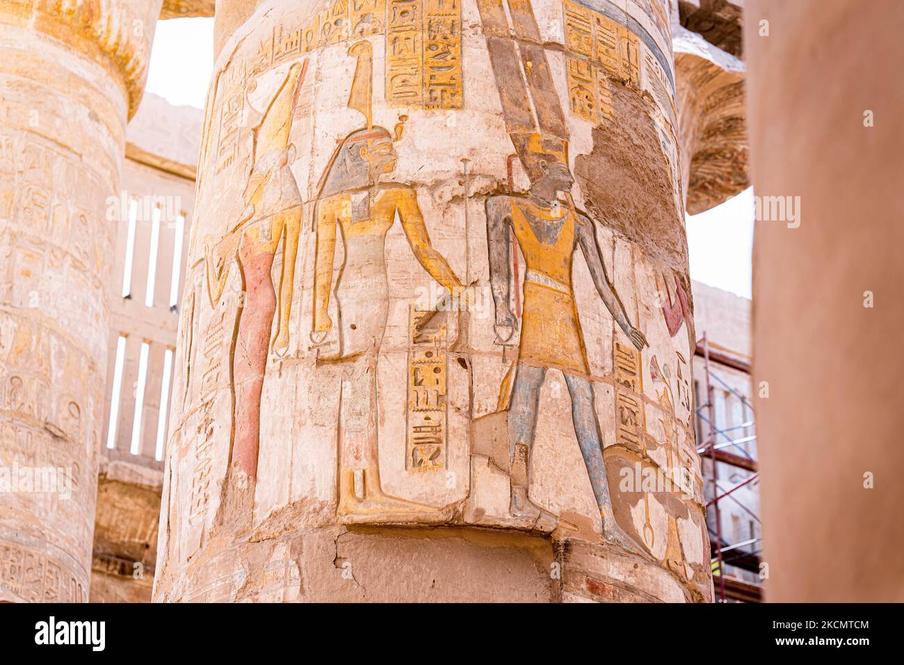 Column with colorful hieroglyphs in a temple in Egypt Stock Photo - Alamy