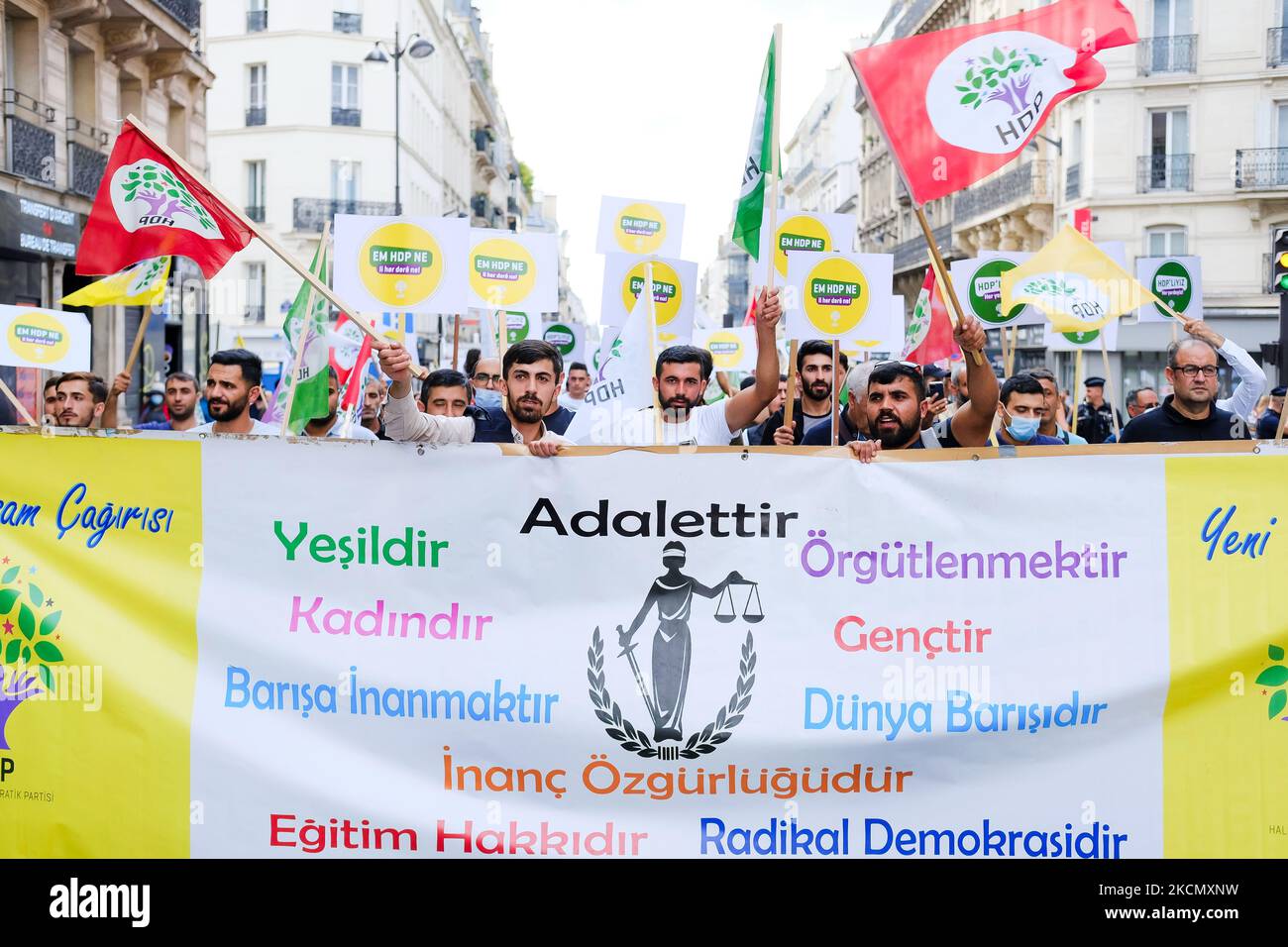 The HDP banner in the demonstration in support of the pro-Kurdish ...