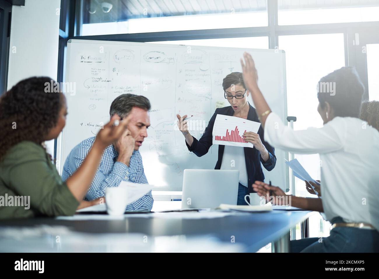 I need everybodys focus now. a stressed businesswoman losing her temper ...