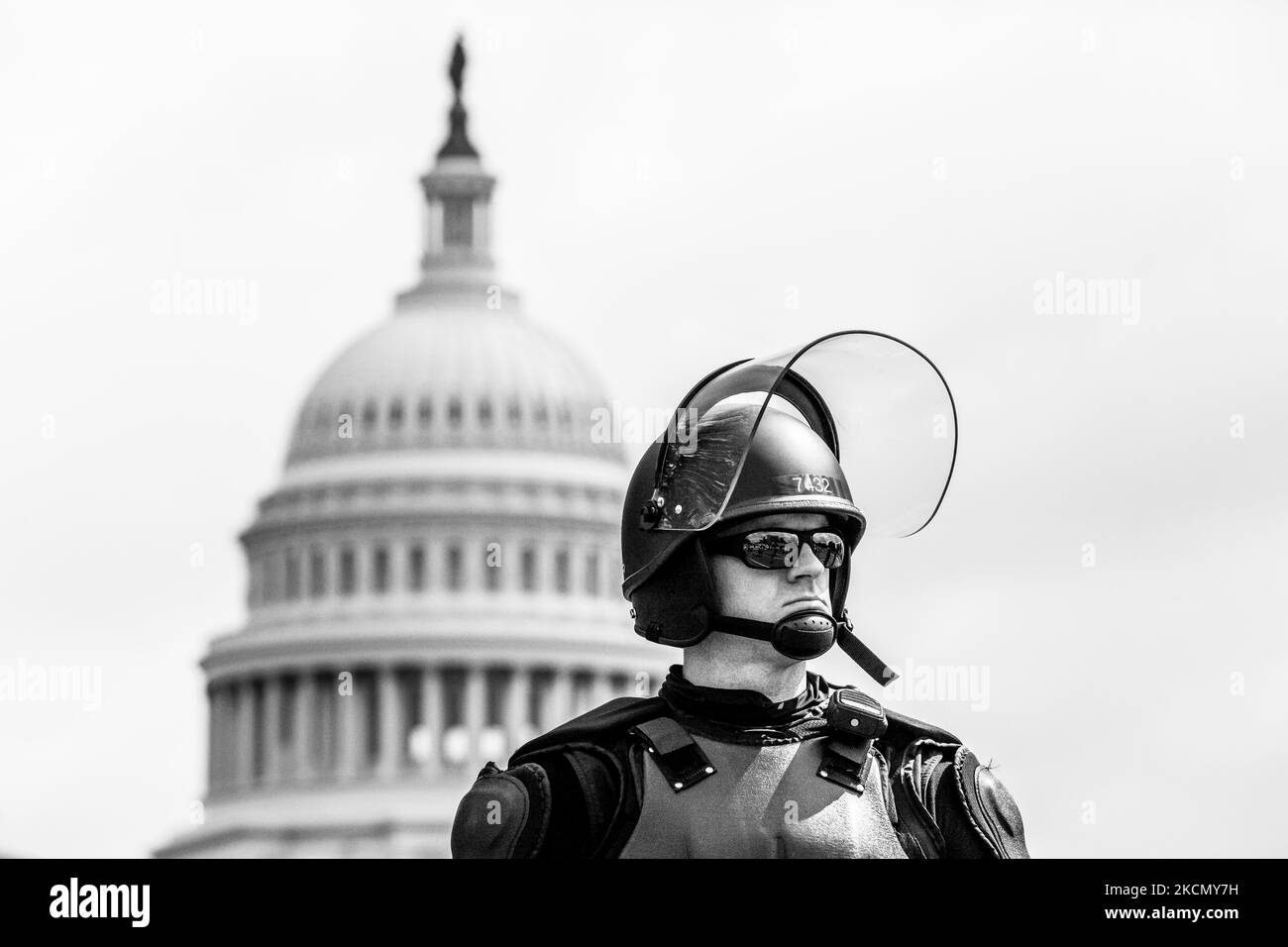 A Capitol Police officer in riot gear is one of hundreds guarding the ...