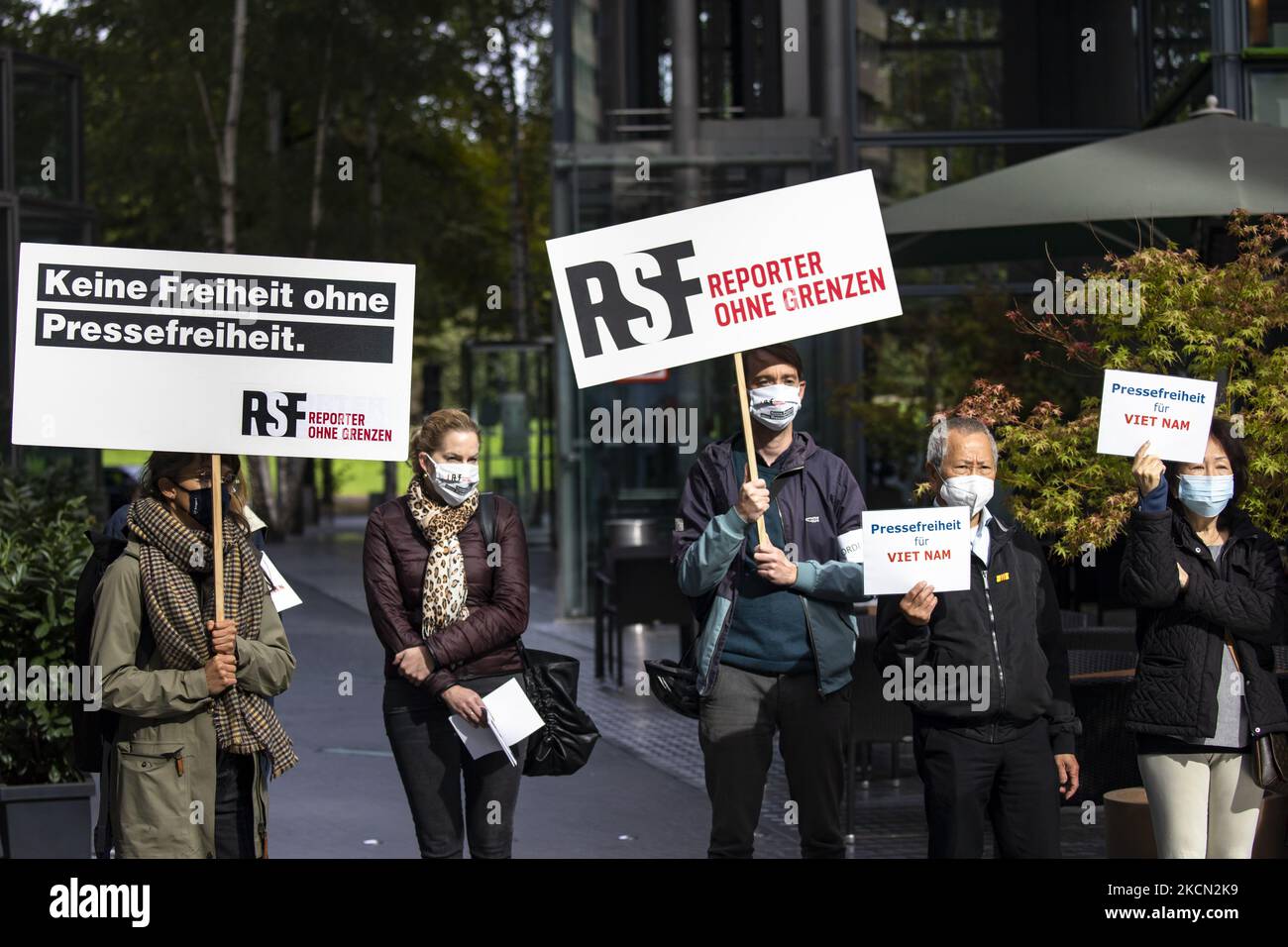 People attend a demonstration organized from Reporters without Borders ...