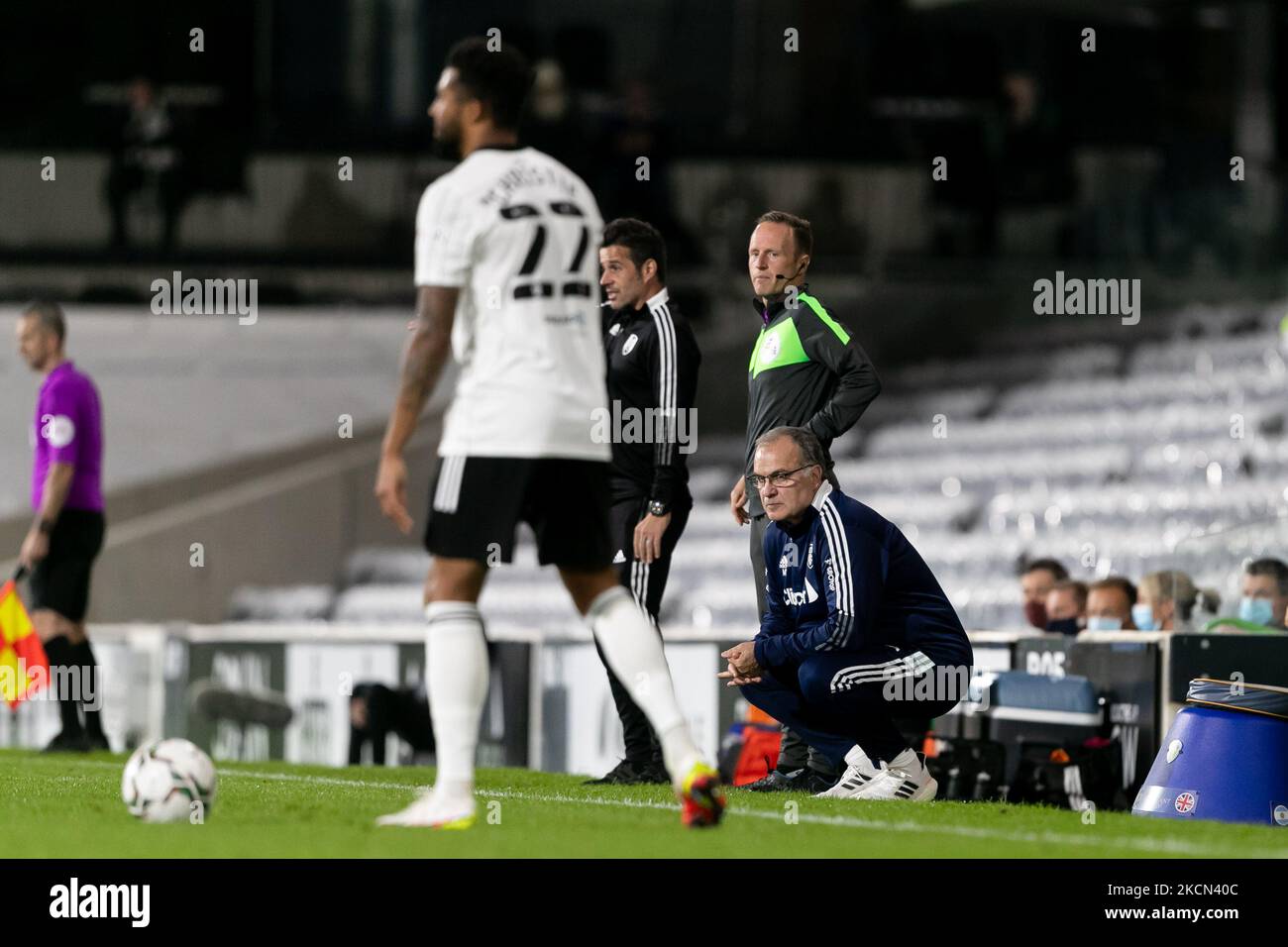 Marcelo Bielsa, manager of Leeds United, looks on during the Carabao ...