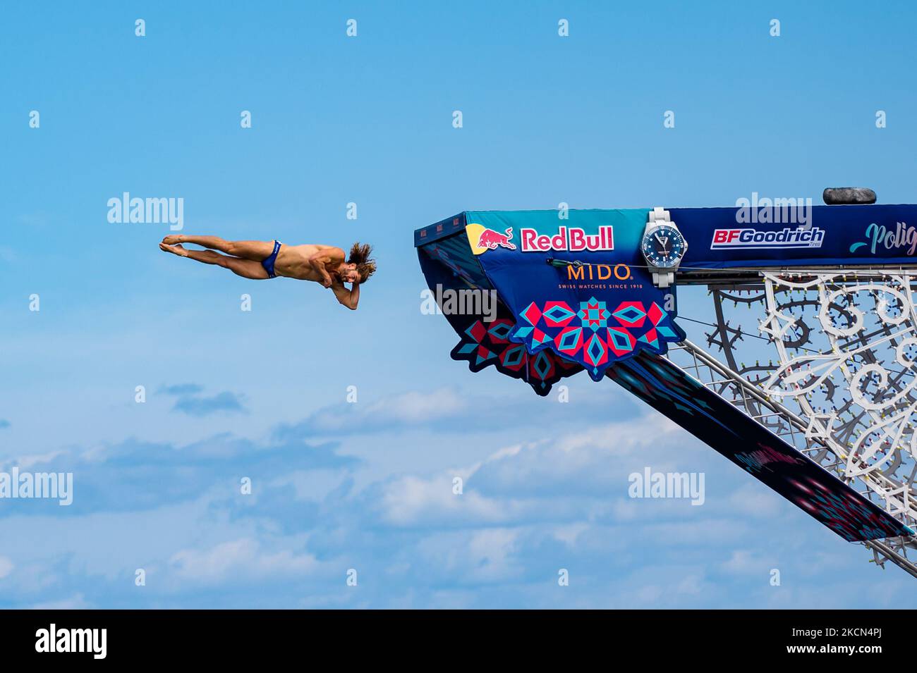 A diver during the dive in Polignano a Mare during the Red Bull Cliff ...