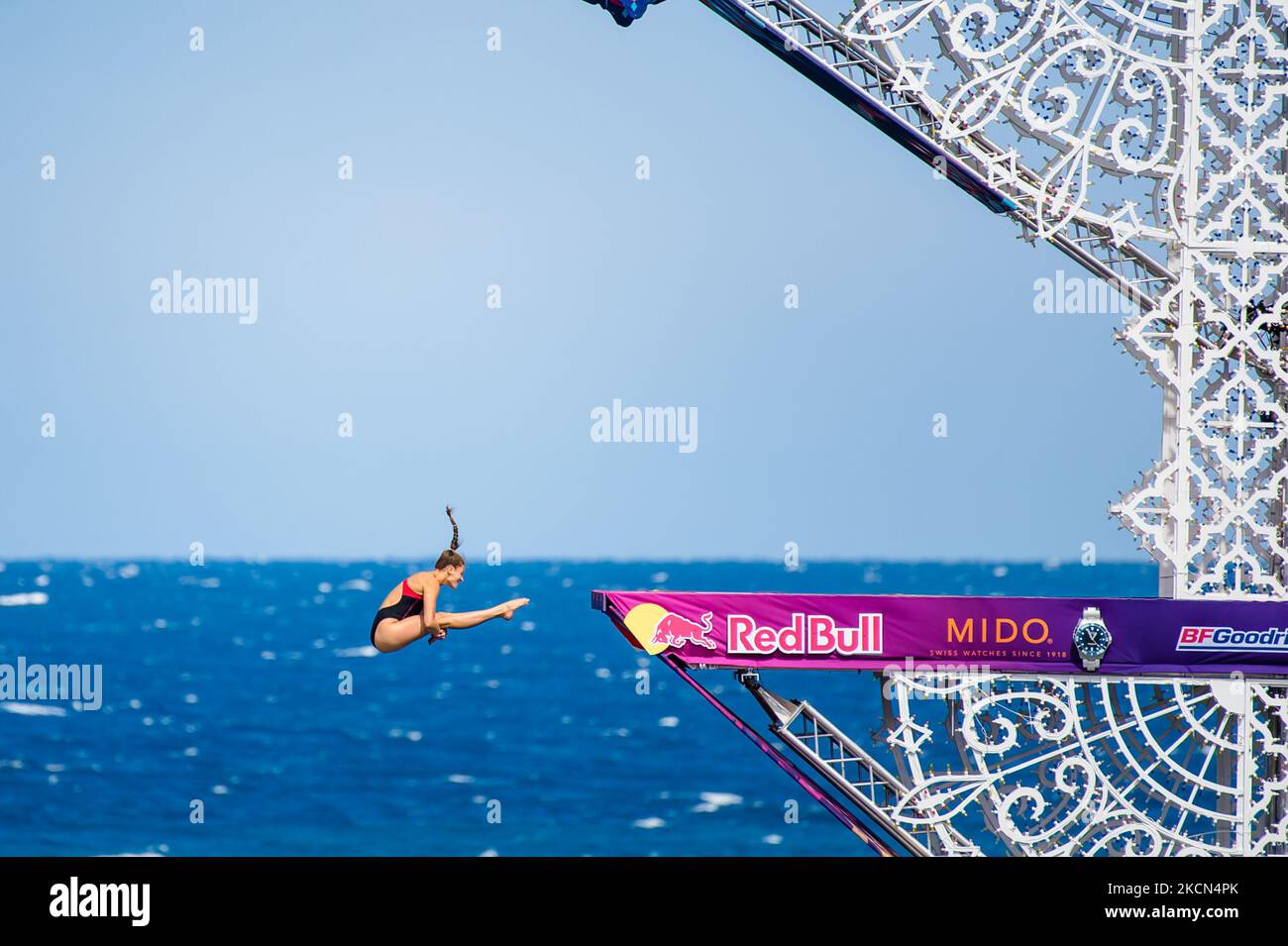 A diver during the dive in Polignano a Mare during the Red Bull Cliff ...