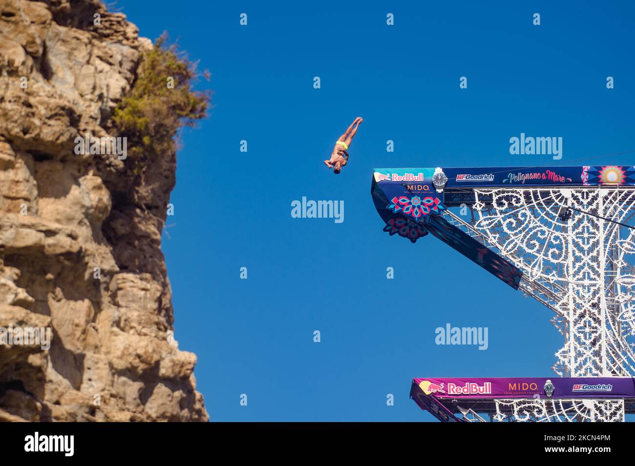 A diver during the dive in Polignano a Mare during the Red Bull Cliff ...