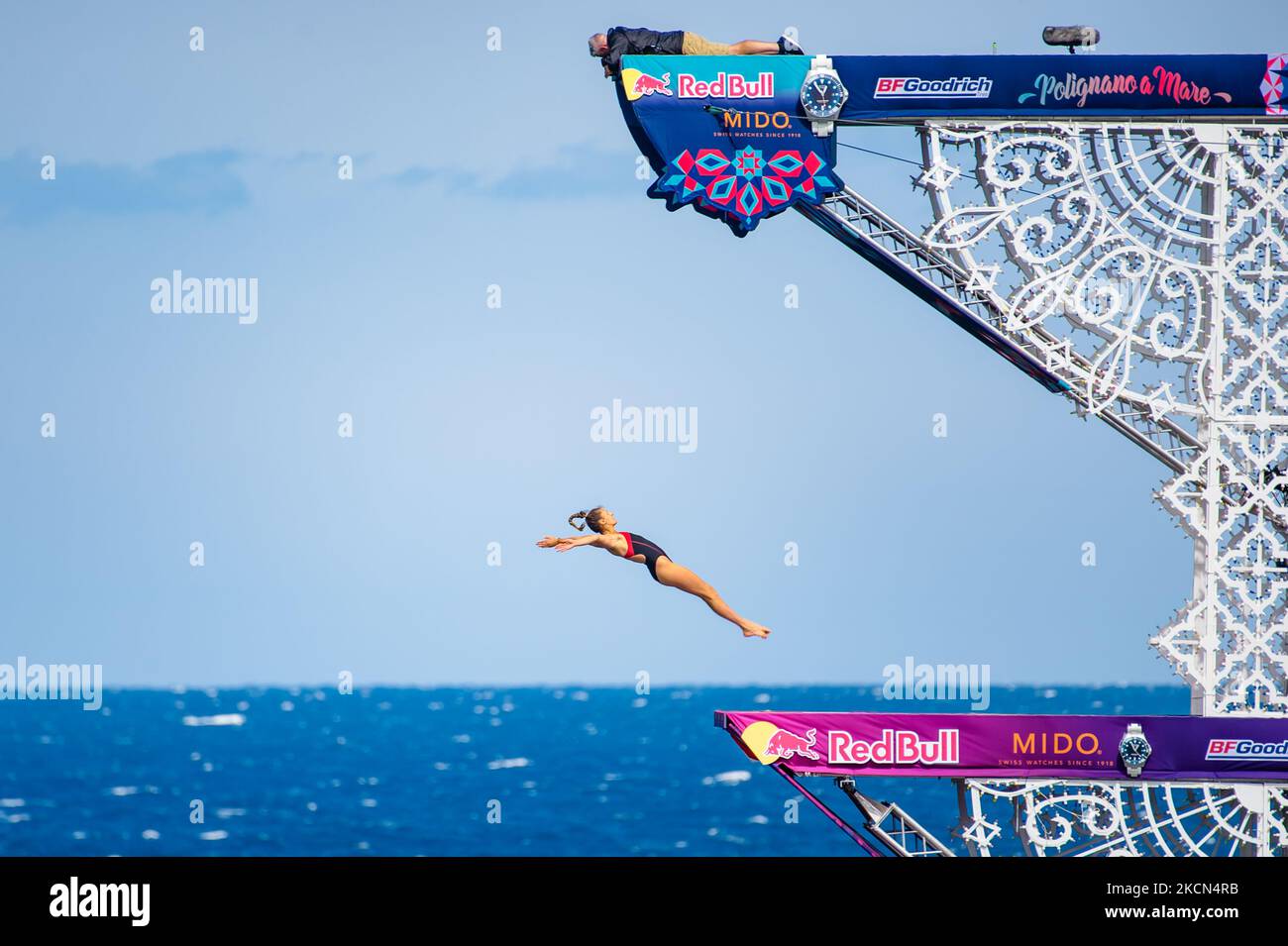 A diver during the dive in Polignano a Mare during the Red Bull Cliff ...