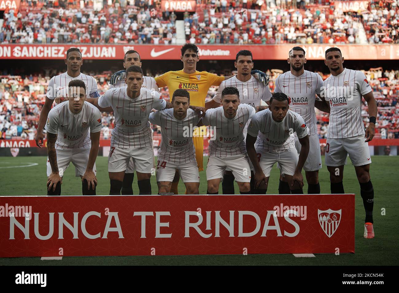 Sevilla line up (L-R) Fernando Reges, Joan Jordan,Yassine Bono,Karim ...