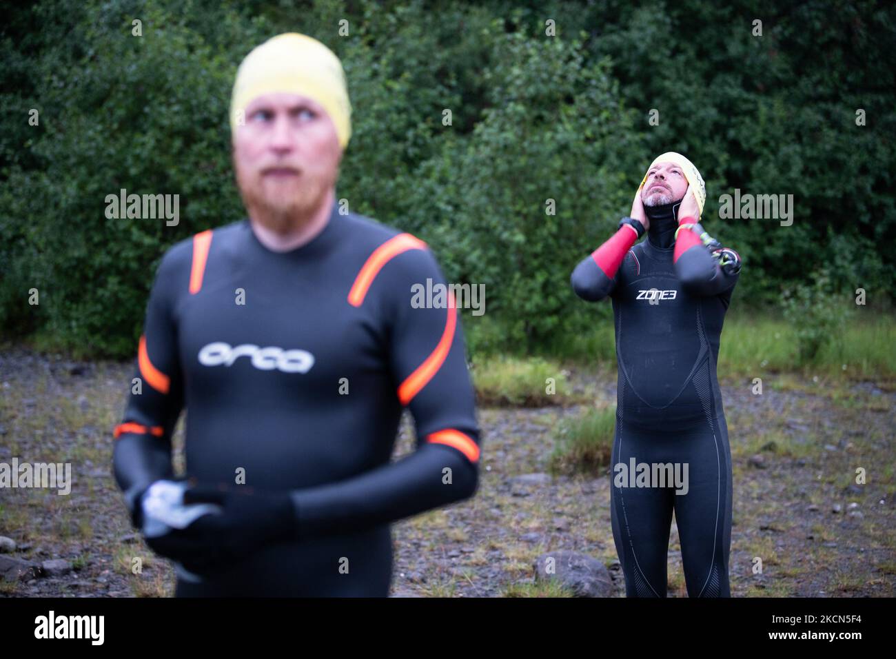 Two athletes at the Swim start, at Swedeman 2021 in Åre, Sweden (Photo ...
