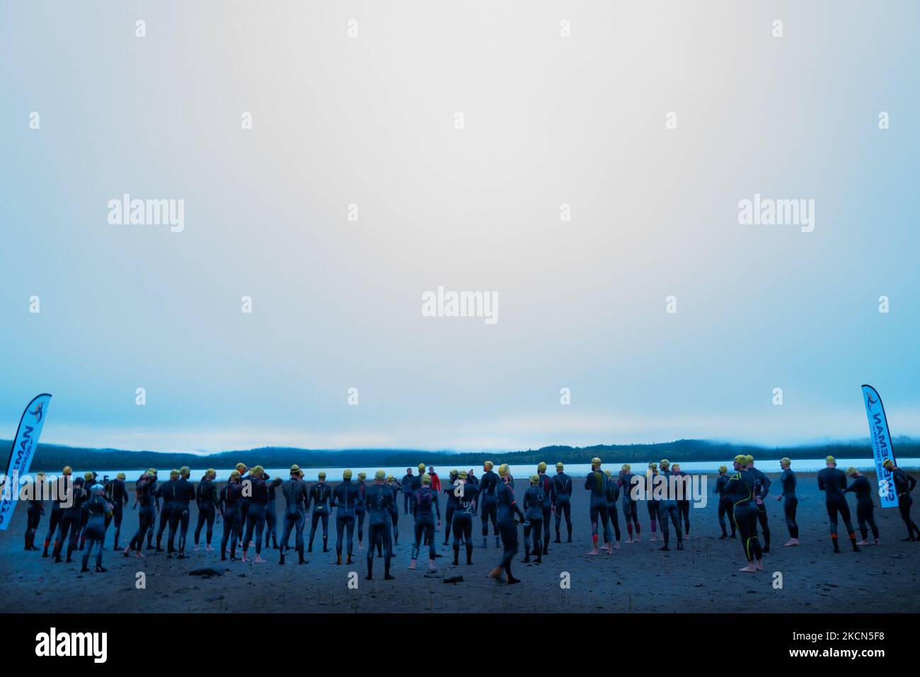 The athletes lined up at the Swim start, at Swedeman 2021 in Åre ...