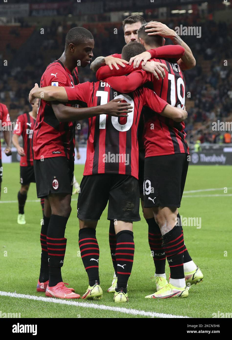 Brahim Díaz of AC Milan celebrates his goal with his team-mates during ...